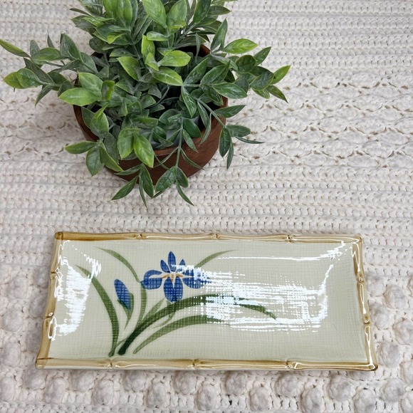 Vintage | Dining | Vintage Ono Blue Iris Bamboo Rim Serving Dish ...